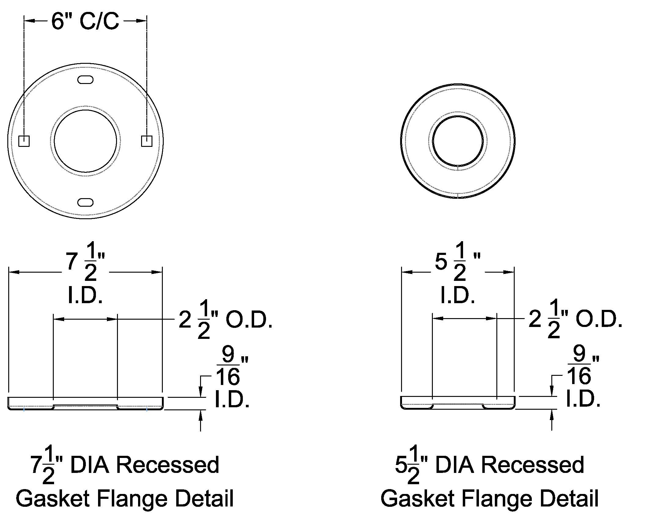 Toilet Waste Connection Details for Recessed Gasket Flange